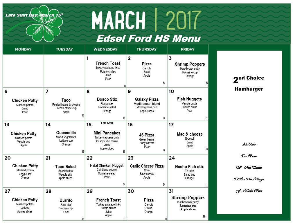 March Menu | Edsel Ford High School
