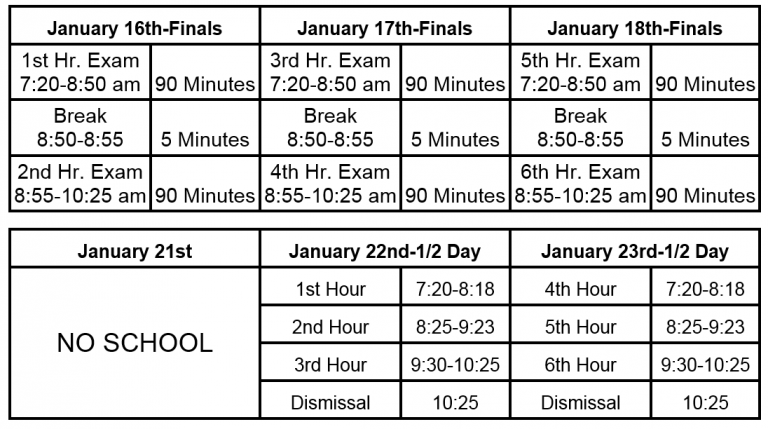 First Semester Final Exam Schedule-January 2019 | Edsel Ford High School