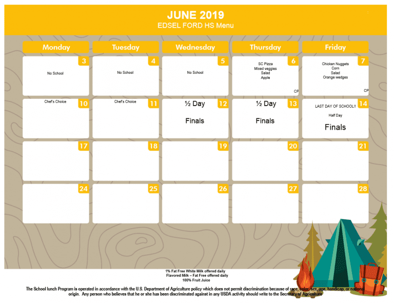June Lunch Menu – Edsel Ford High School