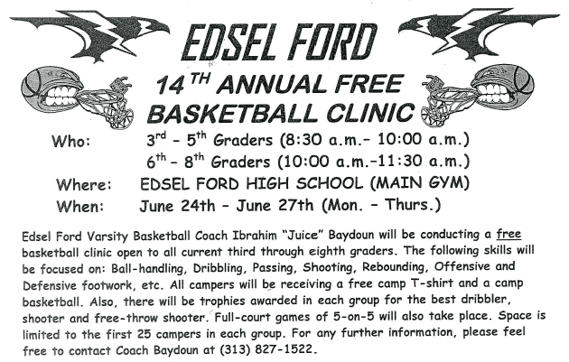 EFHS 14th Annual Free Basketball Clinic | Edsel Ford High School
