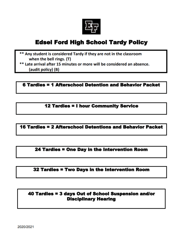 Tardy Policy | Edsel Ford High School